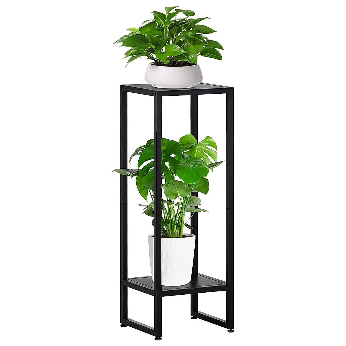 37.4" Tall Plant Stands Indoor, Plant Stand indoor Tall ,Plant Pedestal stand,Black Metal Plant Stands Indoor, 2- Tier Modern Corner Plant Stand Rack Shelves , Square Plant Tables for Corner Living