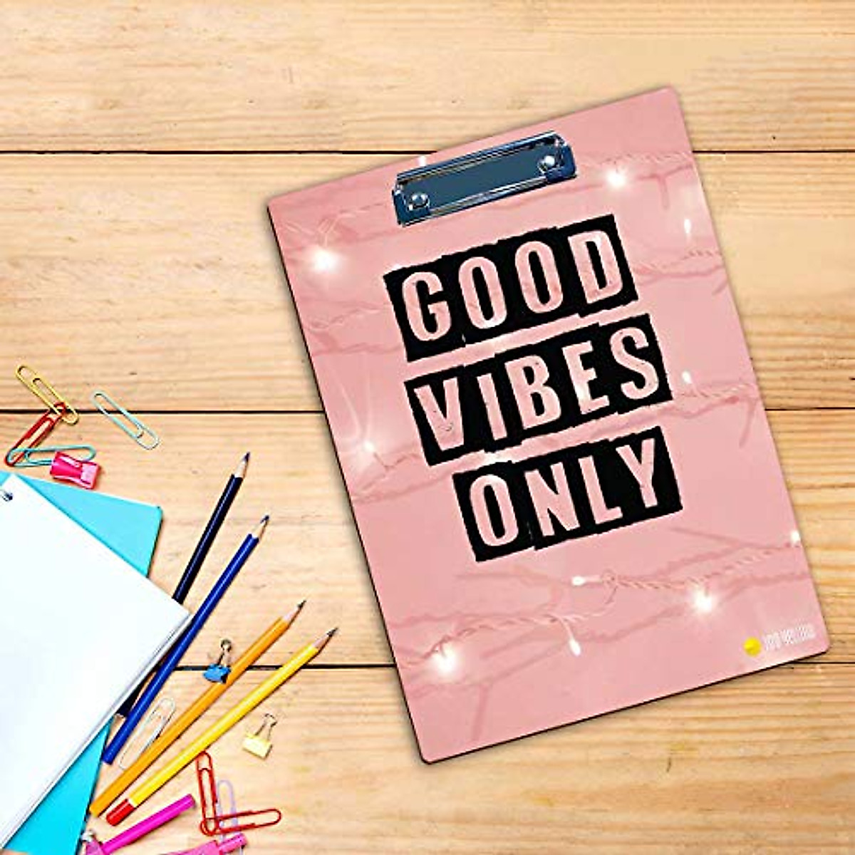100yellow Good Vibes Only Exam Exam Board,Clipboard Writing Examination Pad (Wooden, 14 x 10 Inch)