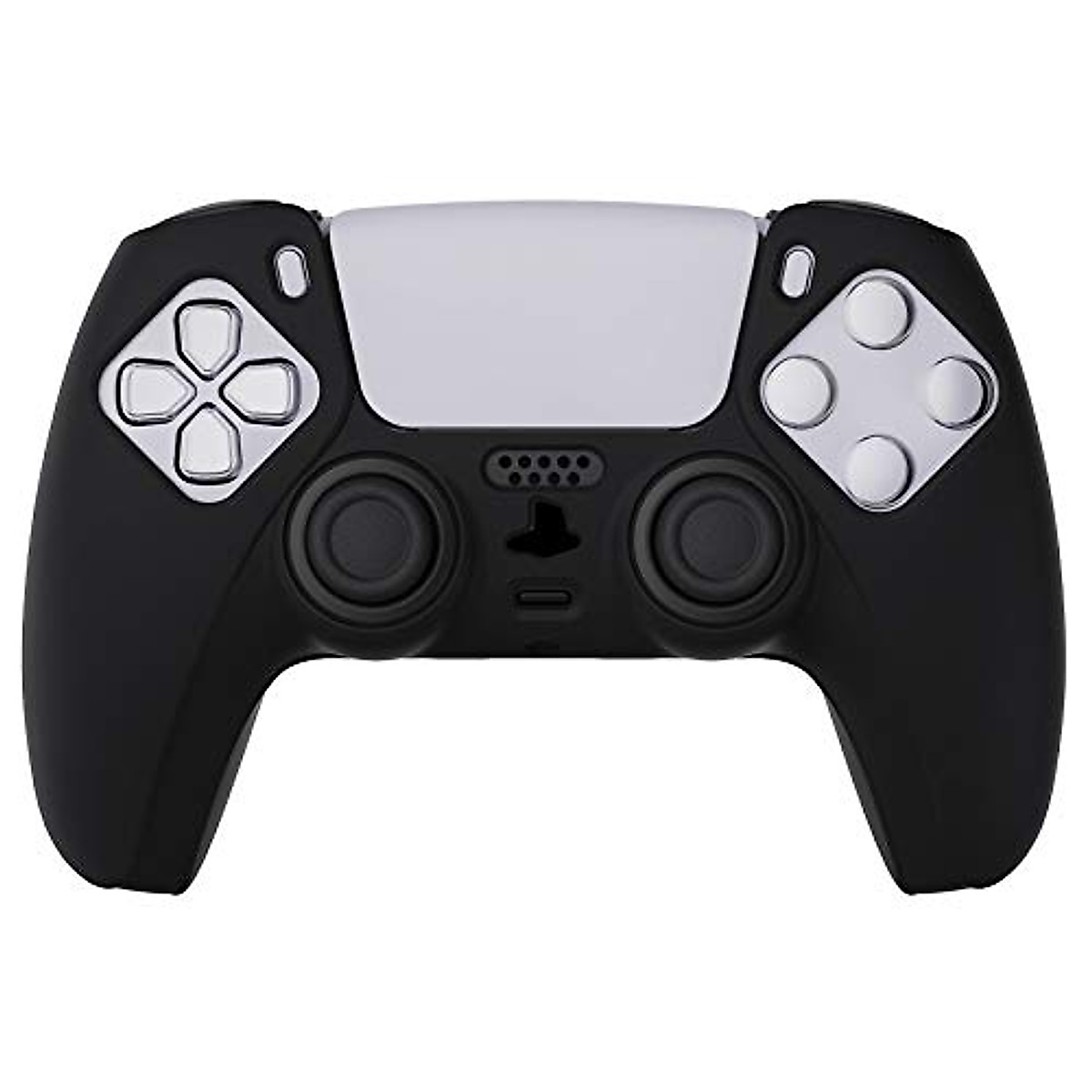 PlayVital Black Pure Series Anti-Slip Silicone Cover Skin for ps5 Controller, Soft Rubber Case for ps5 Wireless Controller with Black Thumb Grip Caps
