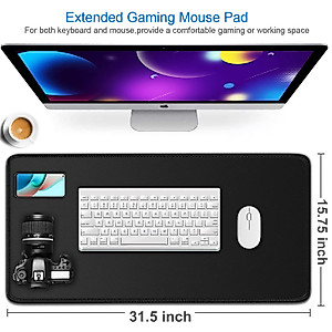 Large Gaming Mouse Pad, 31.5x15.7x0.12 inch Large Extended Computer Keyboard Mouse Mat, Water Resist Non-Slip Mousepad Rubber Base Long XXL Desk Mouse Pad for Work & Gaming, Office & Home, Black