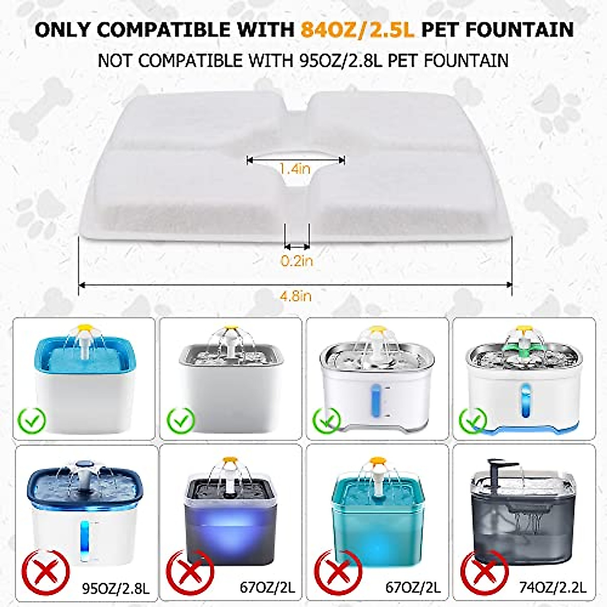 Comsmart Pet Fountain Filter Set, 8 Pack 3 Triple Filtration System Replacement Cat Water Fountain Filters & 4 Pre-Filter Sponges for 84oz/2.5L Automatic Pet Fountain Cat Water Fountain