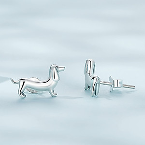 MUNDELL 925 Sterling Silver Cute Dachshund Stud Earrings Puppy Dog Earrings for Women Animal Hypoallergenic Earrings Fine Jewelry