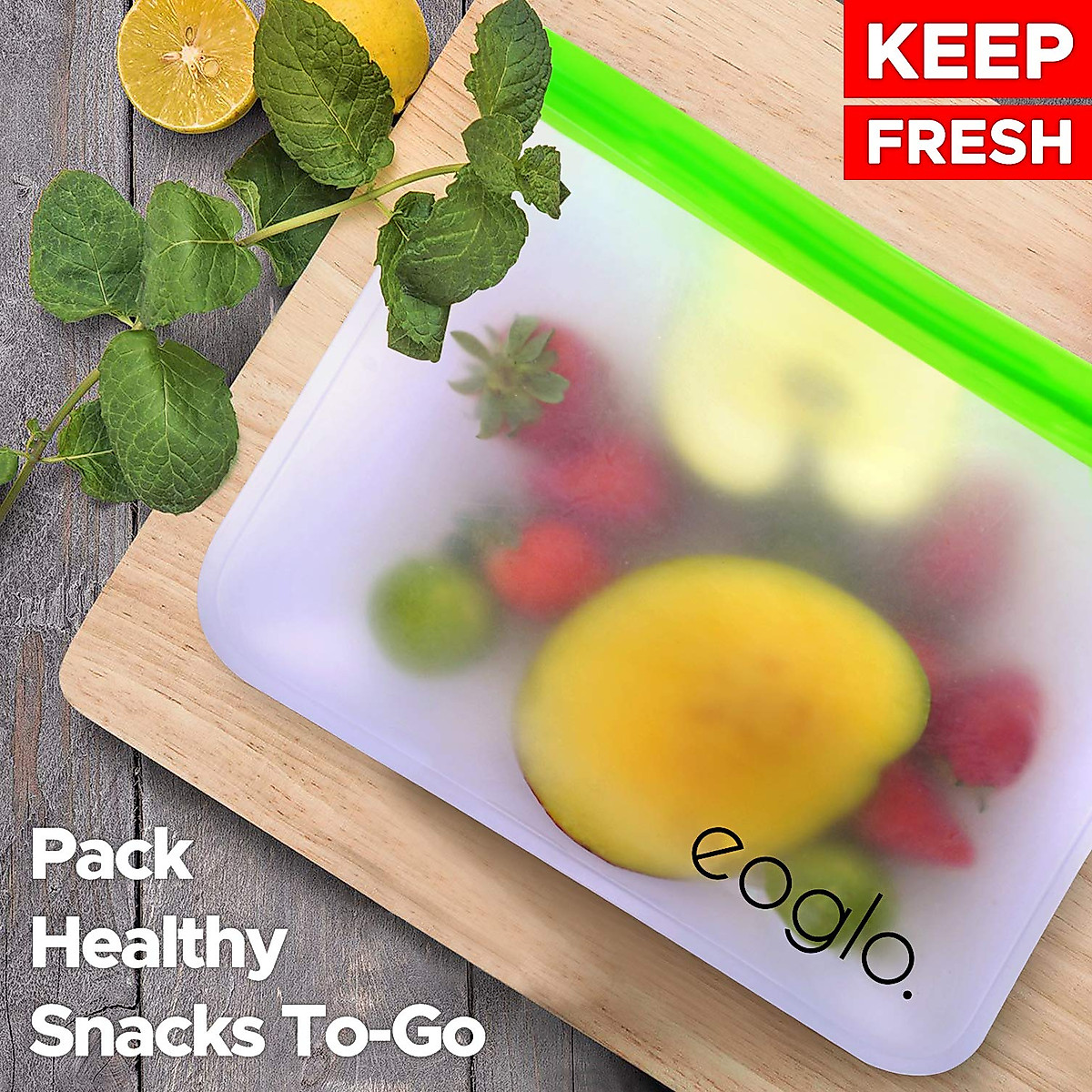 eoglo Reusable Food Storage Bags, BPA FREE, Dishwasher Safe 8 Pack XLarge Gallon Size Freezer Bags
