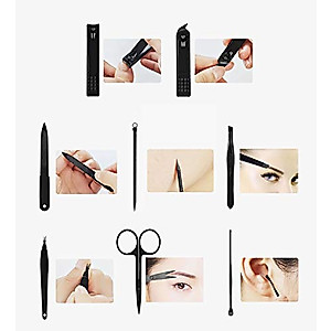 Manicure Pedicure Kit Nail Clippers Set 18 in 1 High Precision Stainless Steel Cutter File Sharp Scissors for Men & Women Fingernails & Toenails Vibrissac Scissors with Stylish Case (black&red_8in1)