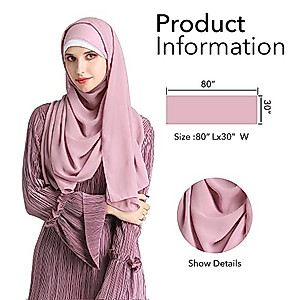 Anika Fashion Warehouse All Season Women Soft and Non-Slip Chiffon Long Scarf - Fashion Muslim Hijab Scarf Head Wrap Scarves 80 X 30 Inches Long Solid Color - Nude Pink