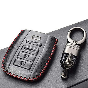 Vitodeco Leather Smar Key Fob Case Compatible with Acura RDX, MDX, ILX, TLX 2016-2020 (4-Button, Black/Red)