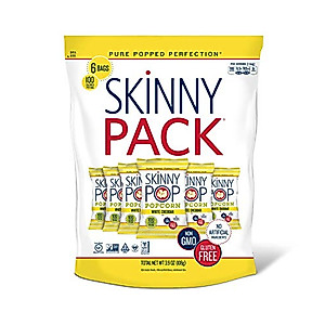 Skinny Popcorn White Cheddar Snack Packs, Halloween Snacks for Kids, 0.65 Oz, 6 Count