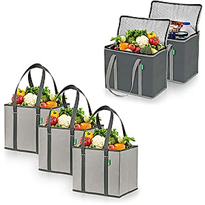 Creative Green Life Ultimate Shopping Bag 5-Pack – Reusable Grocery Box Bags (3) – Insulated Grocery Bags (2) – Premium Quality, Heavy Duty Tote Bag Set