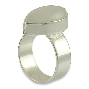 NOVICA Artisan Handmade Rainbow Moonstone Solitaire Ring Modern Sterling Silver Clear Single India Good Fortune [crownbezel 0.4 in min L x 0.8 in max L Band Width 8 mm W] ' Asymmetry'