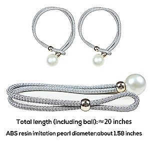 SLIFEOW Pearl Bead Curtain Rope Tiebacks, Easy to Use Adjustable Holdbacks for Thick Heavy Duty Curtains, Weighted Tie Backs for Indoor Outdoor Curtain Tie Backs, Gray 2 Pack