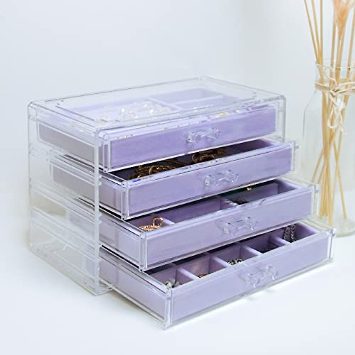The TopCherry Big Acrylic Jewelry Organizer with 4 Drawers, Earrings Organizer, Clear Jewelry Box, Rings Necklaces Bracelets Display Case, Gift for Women