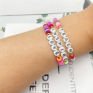 Beaded Teacher Bracelet for Women Teacher Appreciation Gifts Bracelet Love Teach Inspire Beaded Teacher Bracelets Appreciation Gifts (Style C)