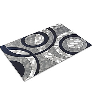 GLORY RUGS Area Rug Modern 8x10 Navy Circles Geometry Soft Hand Carved Contemporary Floor Carpet Fluffy Texture for Indoor Living Dining Room and Bedroom Area