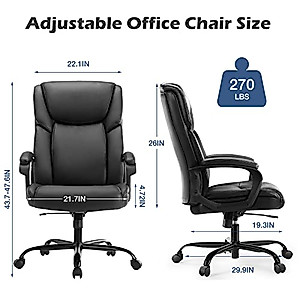 Home Office Chair - Executive Computer Desk Chair with Lumbar Support, High Back Height Adjustable Ergonomic Task Chair with Wheels, Armrest, Headrest, PU Leather for Adults