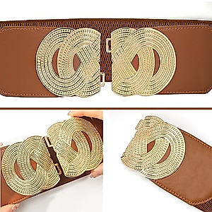 XZQTIVE 3 Pieces Women Wide Waist Belt For Dress Sweater Fashion Elastic Stretch Waistband With Gold Circle Hook Buckle
