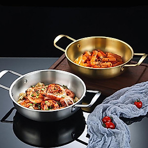 MBBITL Paella Pan Skillet Pan Gold Stainless Steel Serving Pan 8.6 Inches for Hot Pot Dry Pot Seafood Cooking