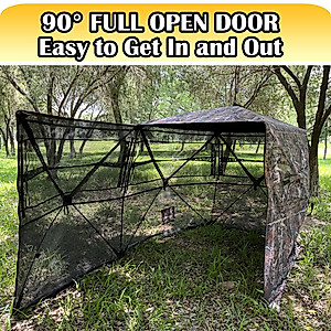 CROSS MARS Full Open Door 2-3 Person 360 Degree See Through Ground Hunting Blind Camouflage Pop Up Duck Turkey Deer Hunting Blinds Tent