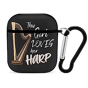 Harp Harpist Airpods Case Cover for Apple AirPods 2&1 Cute Airpod Case for Boys Girls Silicone Protective Skin Airpods Accessories with Keychain