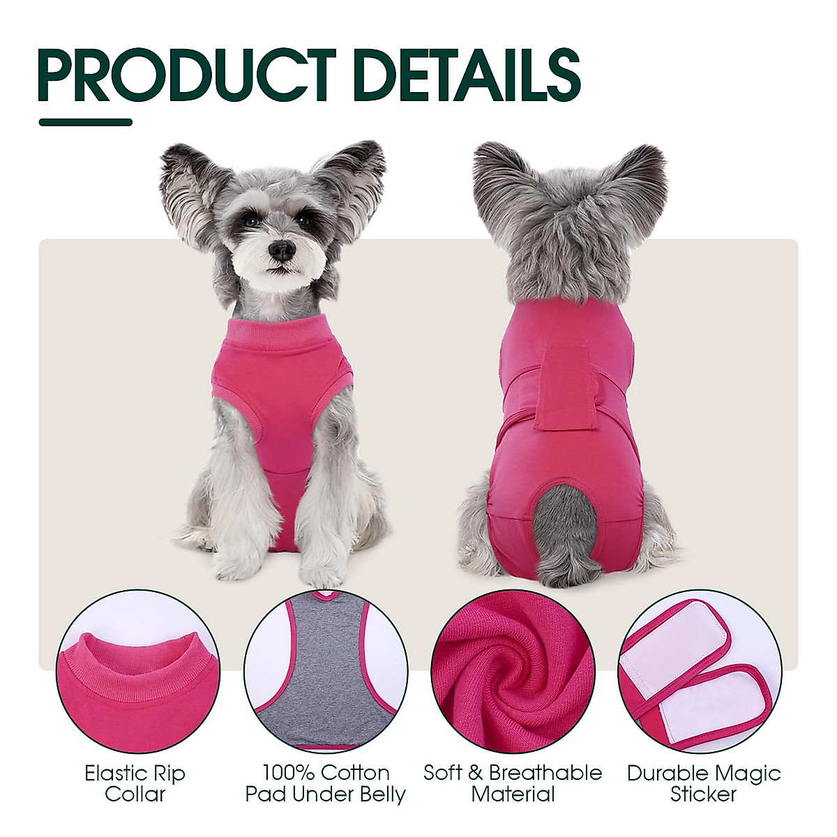 Kuoser Dog Surgery Suit Female Spay, Dog Recovery Suit Male Neuter, Dog Clothes Onesie for Surgery Anti Licking Abdominal Wounds Pet Puppy Surgical Recovery Bodysuit Shirt, Substitute E-Collar & Cone