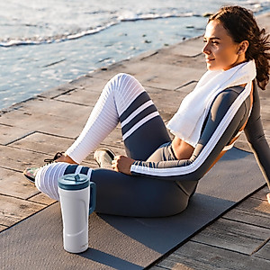 COKTIK 20 oz Insulated Tumbler with Handle and Two Lids(Flip/Straw), Double Wall Stainless Steel Vacuum Insulated Tumbler, Cupholder Friendly,Travel Coffee Mug BPA Free Reusable Cup,Haze blue contrast