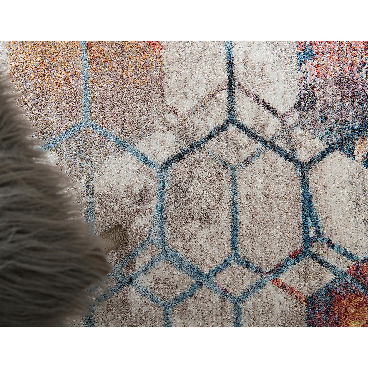 Unique Loom Rainbow Collection Geometric Abstract Trellis Modern Watercolor White Area Rug (7' 0 x 10' 0)