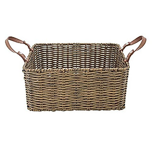 HDKJ PP Tube Storage Basket with handle,Rectangular storage basket,Decorative Home Storage Bins. (Brown, Middle)