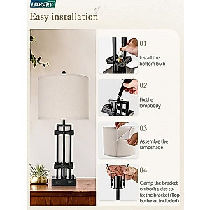 LEDIARY 27" Tall Farmhouse Table Lamps with AC Outlet and USB Ports, Rustic Living Room Lamps Set of 2, Black Industrial End Table Lamp for Bedroom Nightstand, 2 Blubs Included