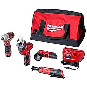 Milwaukee 2498-25 M12 12-Volt Lithium-Ion Cordless Combo Kit (5-Tool) with (2) 1.5Ah Batteries, Charger and Tool Bag