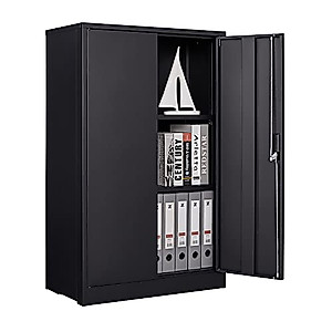 LUCYPAL Metal Storage Cabinet with 2 Adjustable Shelves,Locking Steel Cabinets with Doors,Office Storage Cabinet for Home Office,Garage,Black