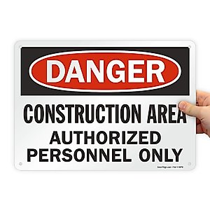 SmartSign - U9-1369-NP_10x14 "Danger - Construction Area, Authorized Personnel Only" Sign | 10" x 14" Plastic Black/Red on White