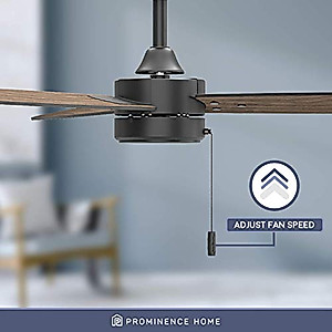 Prominence Home Journal, 52 Inch Contemporary Indoor Outdoor Ceiling Fan with No Light, Pull Chain, Dual Mounting Options, Dual Finish Blades, Reversible Motor - 51466-01 (Matte Black)