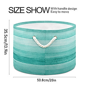 Large Storage Basket Teal Turquoise Green Wood Toy Storage Box Organizer Bins with Handles Laundry Hamper Basket for Home Decor