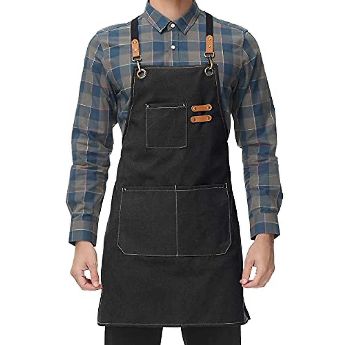 TONAK Canvas Kitchen Apron for Men Women Chef Cooking Apron Cross Back 3 Pockets