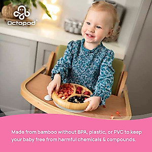 Abiie Octopod Bamboo Dish - Kids Plates for 4 months and up, 3-Compartment Baby Plates with Suction, Triangle Bamboo Baby Plate, Mess-Free Toddler Suction Plates, Baby Feeding Supplies, 8.3x1.9x7.7 in