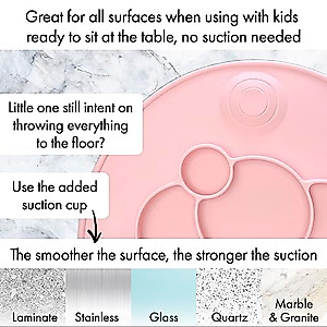 PrimaStella Unbreakable Silicone Platemat - Divided Suction Plate, Placemat and Food Catcher All-in-one (Soft Pink)