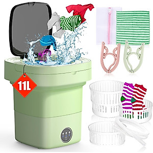 Portable Washing Machine, 11L Mini Washing Machine with 3 Cleaning Modes, Suitable for Baby Clothes, Underwear, Socks, Small Washing Machine Folding Design Suitable for Apartments, Camping & Travel