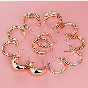 6 Pairs Small Gold Hoop Earrings for Women Pack - Small Hoop Earrings Set - Womens Earrings -Gold Earrings for Women - Thick Gold Earring Set-Chunky Hoops - Wide Hoop Earrings for Teen Girls