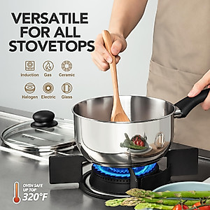 MICHELANGELO Stainless Steel Saucepan with Lid 6pcs, Triply Base Stainless Steel Pot Set, Saucepan Set with Bakelite Handle - 1QT & 2QT & 3QT