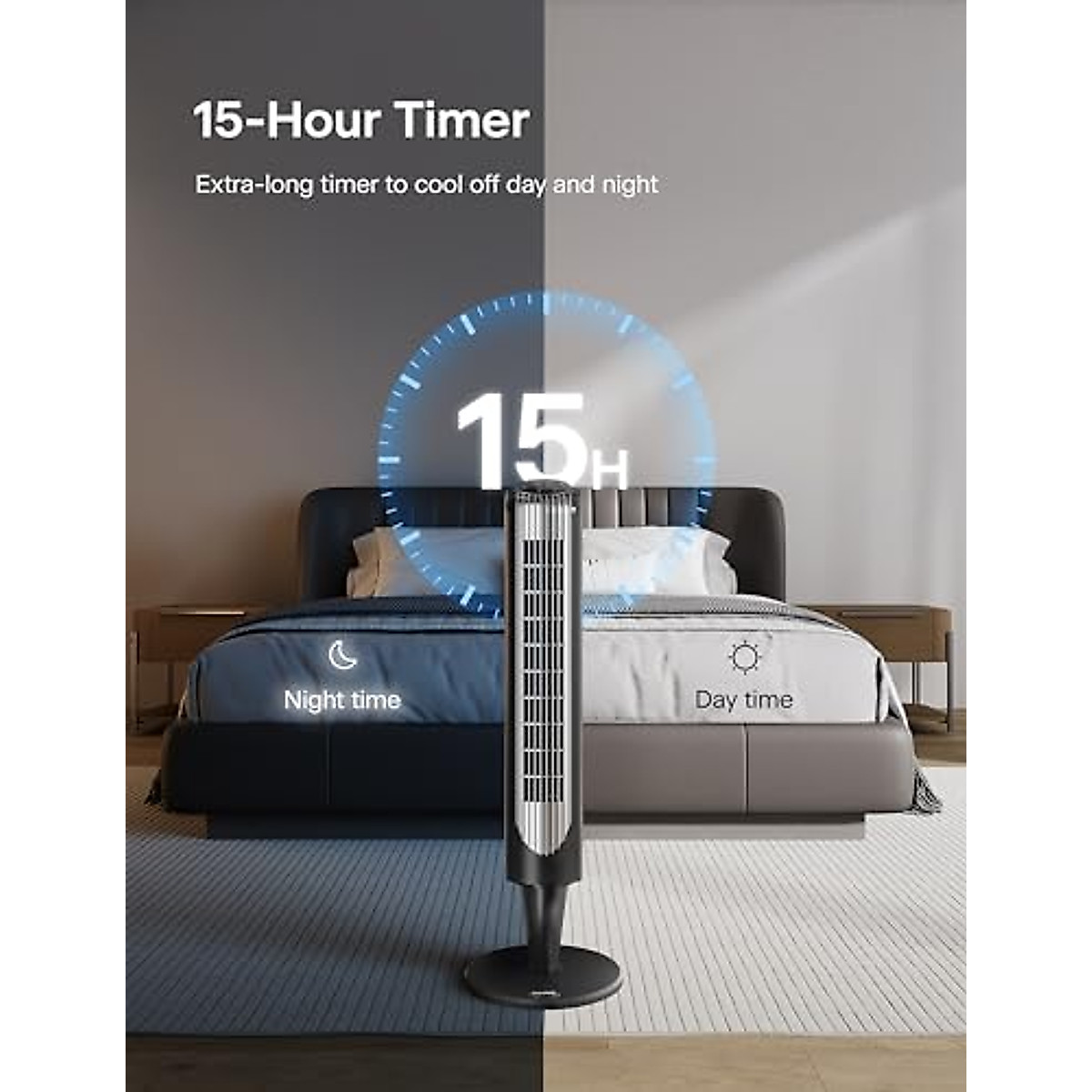 Pelonis 36-Inch Tower Fan for Bedroom – Oscillating Tower Fan with Remote Control – Indoor Quiet Fan with 3 Speeds, 4 Modes and 15-Hour Timer – ETL Certified