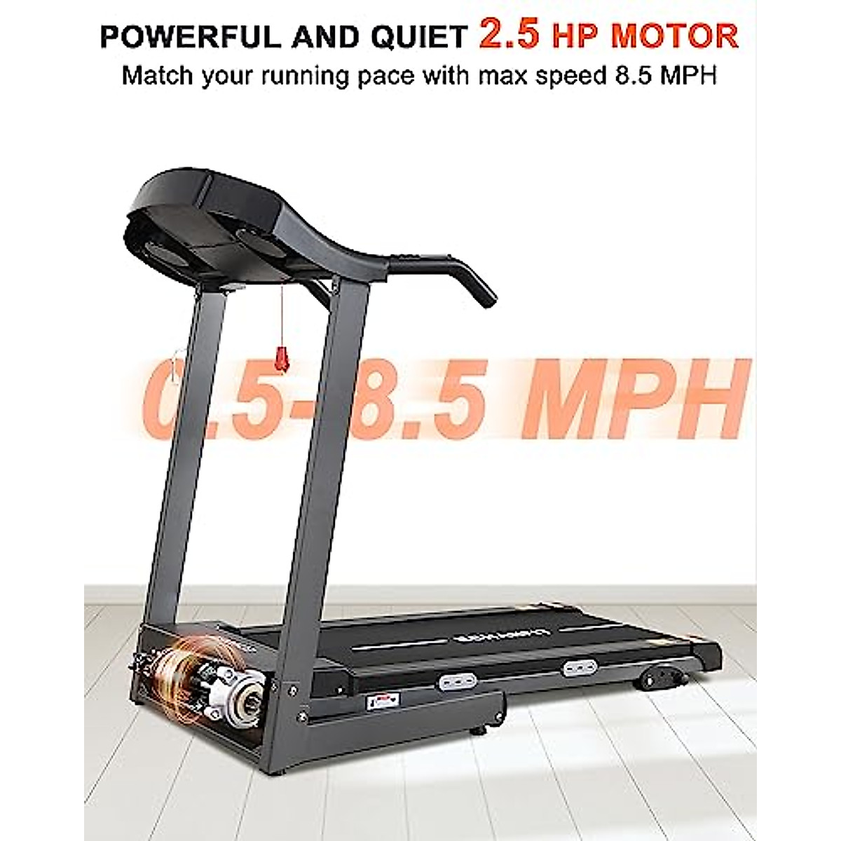 ECHANFIT Treadmill with Manual Incline and Bluetooth Speaker, 17.5" Wide Max 8.5 MPH Speed and 15 Preset Programs, 2.5 HP Folding Running Machine Treadmill for Home Gym Exercise Fitness
