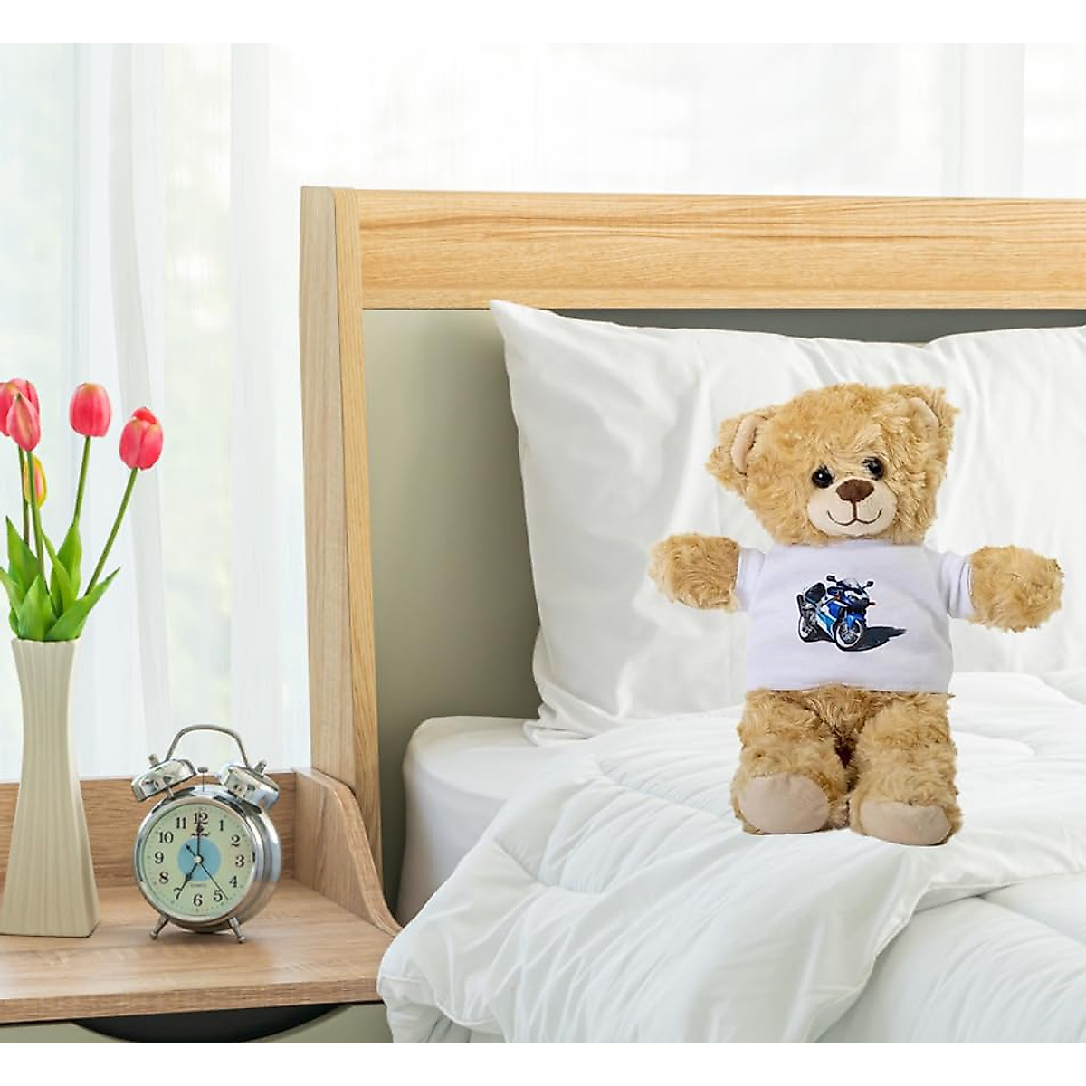 SpreadPassion Motorcycle Teddy Bear, Gift Stuffed Animal, Plush Teddy Bear with Tee, Welcoming Baby Gift, Gift for Her, Gift for Newborn, Cute Birthday Christmas Basket Gift Idea