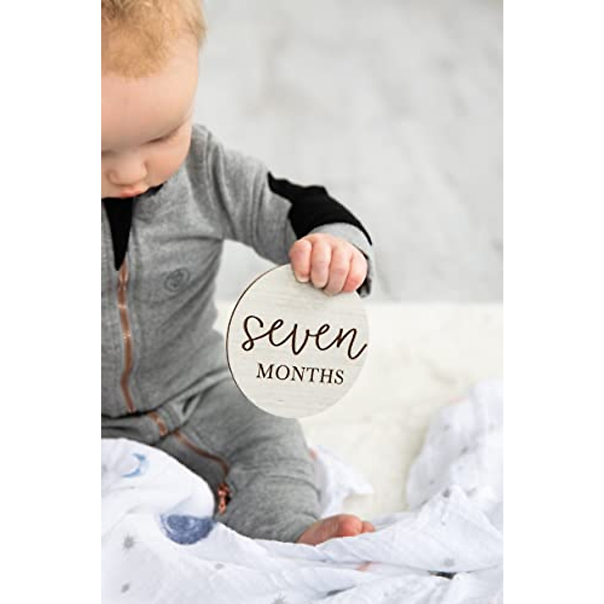 Little Pear Wooden Monthly Milestone Cards, Baby Milestone Photo Props, Wooden Monthly Photo Prop Cards