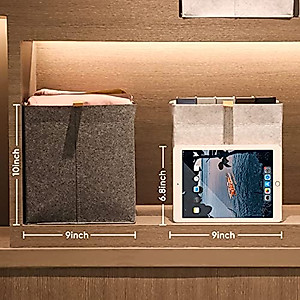 MILILOVE 4Pcs Felt Storage Basket 9x9x10 inch Cube, Fabric Cloth Storage Bin, Collapsible Organizer Basket with Handle for Cloth Toys Underwears Bedroom Playroom Office (with free decorations)