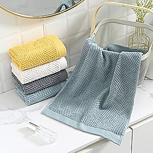 sense gnosis Yellow Hand Towels Set of 2 Striped Weave 100% Terry Cotton Towel Super Soft Highly Absorbent Face Towel for Bathroom 13" X 29"