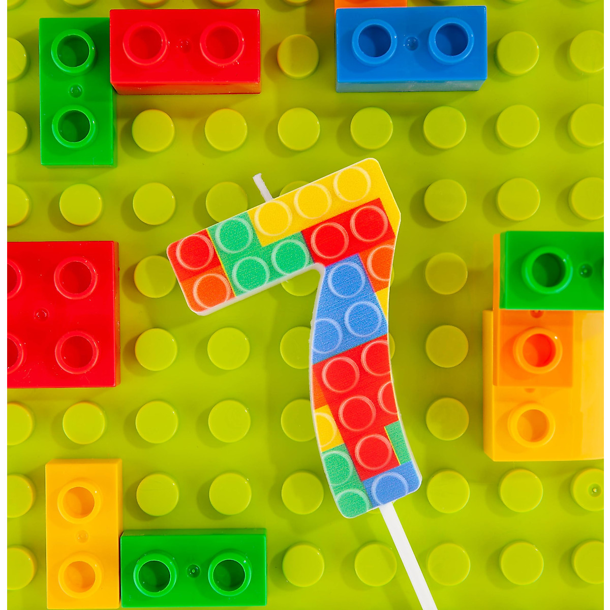 PHD CAKE Number 7 Building Block Birthday Cake Candle, Numeral Birthday Candles,Building Block Candles, Cake Topper Novelty Candle for Building Block Party