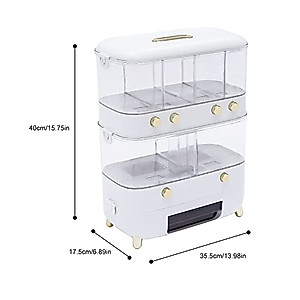 Eapmic Rice Dispenser with Cup,Wall-Mounted 6 Grid Dry Food Dispenser Rice Bucket Grains Storage Container Cereal Dispenser for Home and Kitchen (6Grid,2 Layers,White)