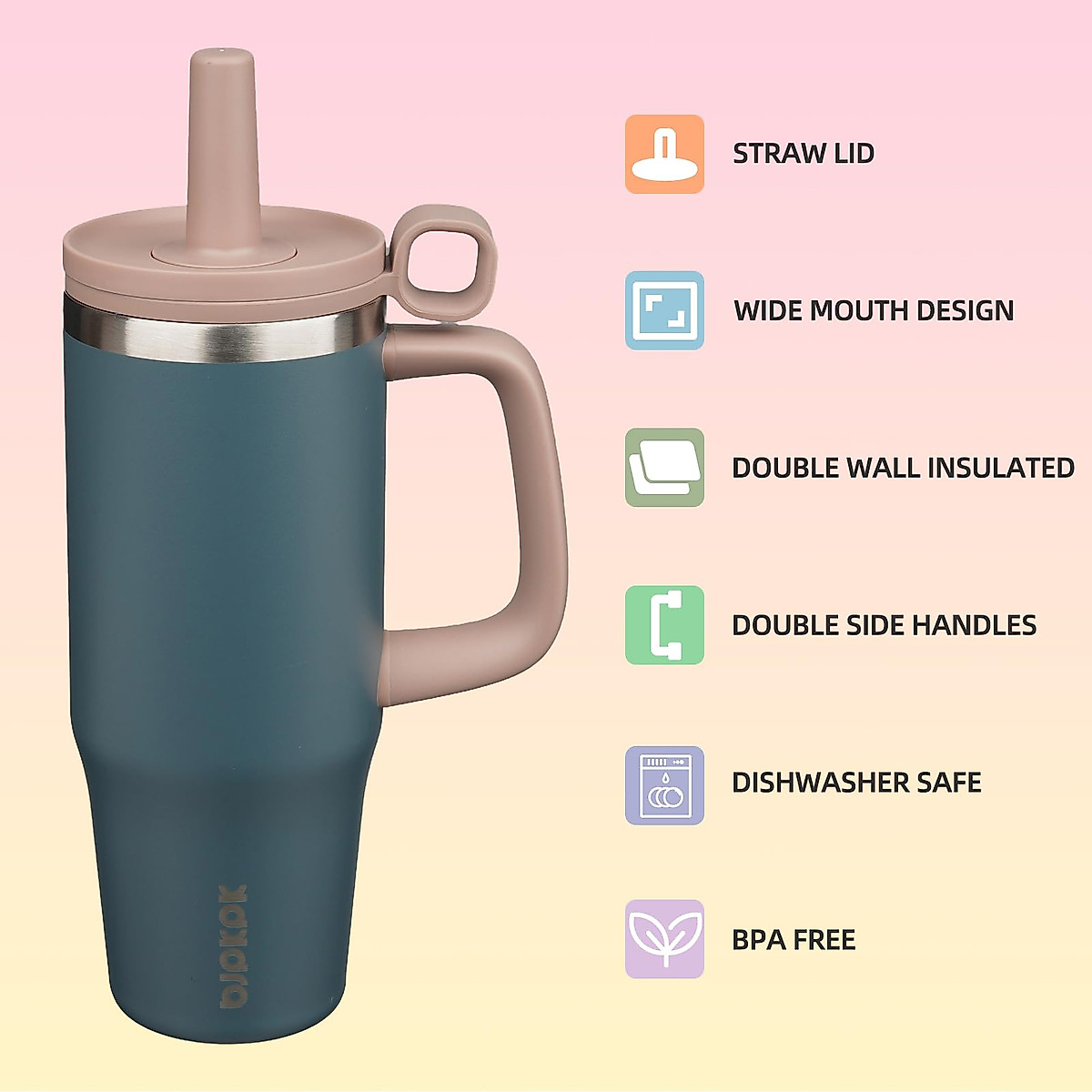 BJPKPK 32oz Stainless Steel Insulated Tumbler with Handle and Straw Travel Coffee Mug Thermal Cups with Lid,Navy Blue