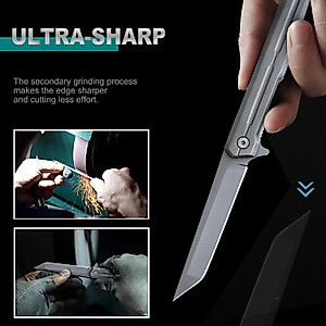 VIFUNCO Pocket Knife for Men, Tanto Folding Knives with Clip, EDC Pocket Knife/Slim Gentleman's Knife with Aluminum Handle, Tactical Knife with Flipper Open & Liner Lock for Outdoor Survival Camping