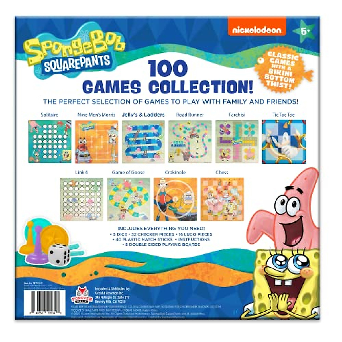 Spongebob Squarepants 100 Classic Board Games Collection for Family and Kids Ages 3+, Perfect for Family Game Night