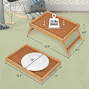 Artmeer Bed Tray Table with Folding Legs,Bamboo Breakfast in Bed for TV Table, Laptop Computer Tray,Eating,Snack Tray Beige 2 Pack(Beige)